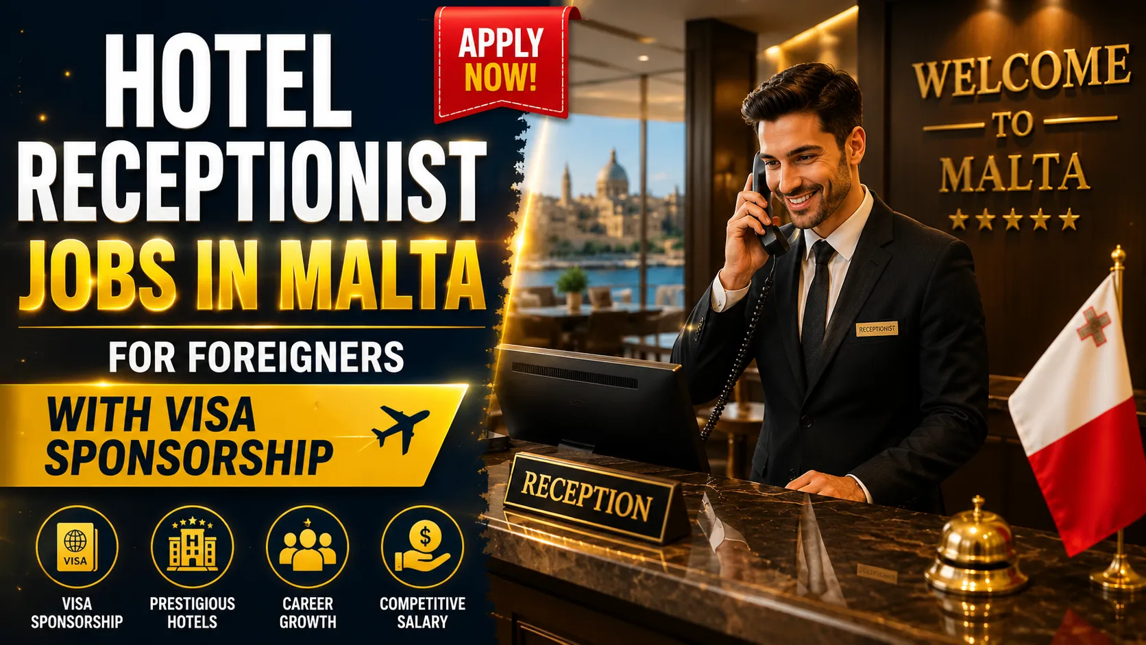 Hotel Receptionist Jobs in Malta with Visa Sponsorship for Foreigners 2026